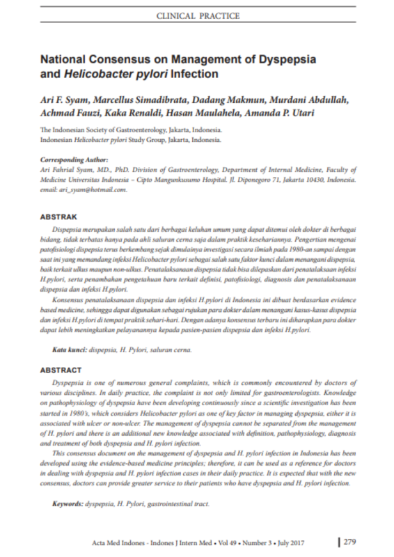 National Consensus on Management of Dyspepsia and Helicobacter pylori ...